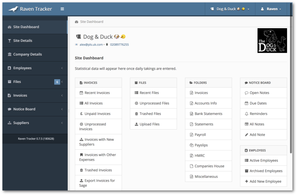 Raven Tracker – Site Panel – Elysian Labs